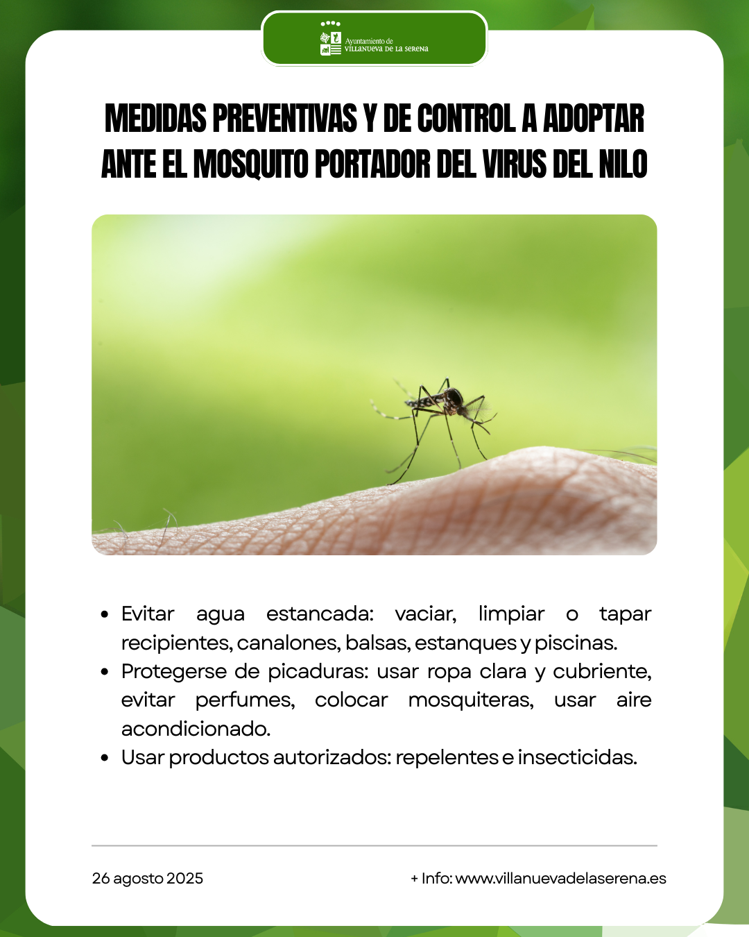 Recomendaciones para prevenir la propagación del Virus del Nilo - Ayuntamiento de Villanueva de ...